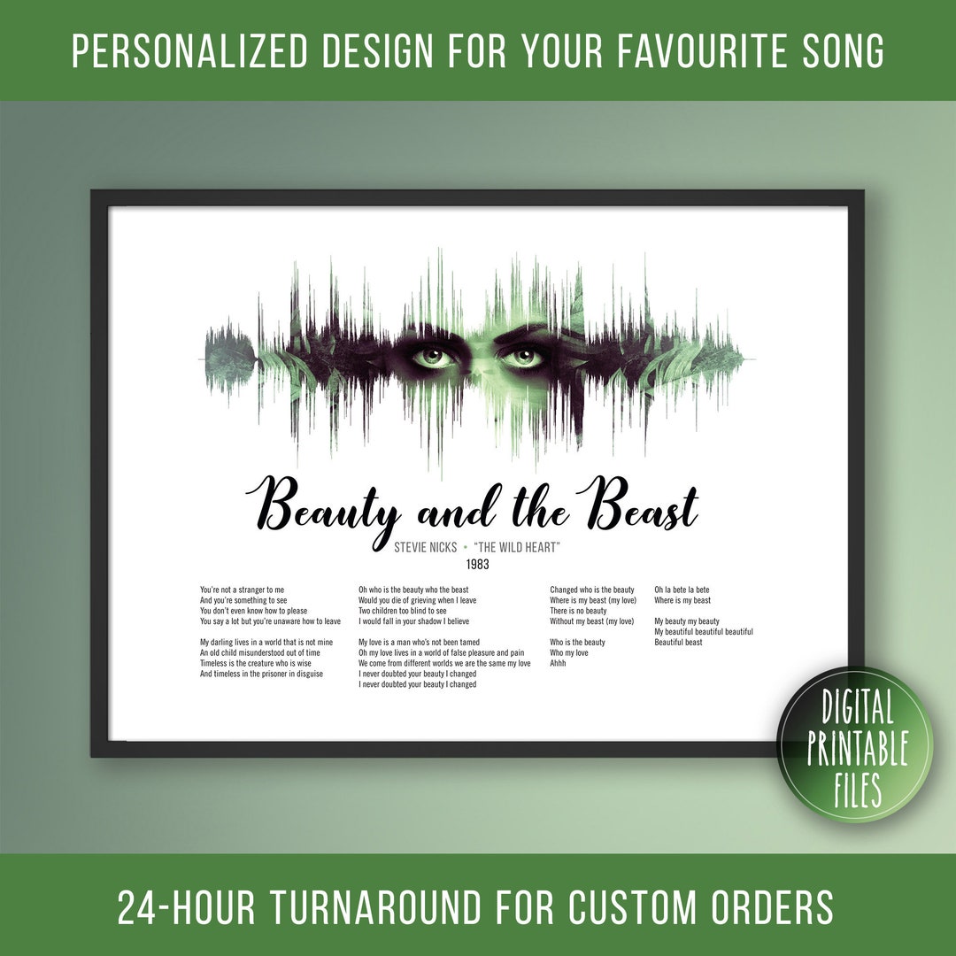 Beauty and the Beast, Custom Sound Wave Lyrics Art, Printable Digital ...