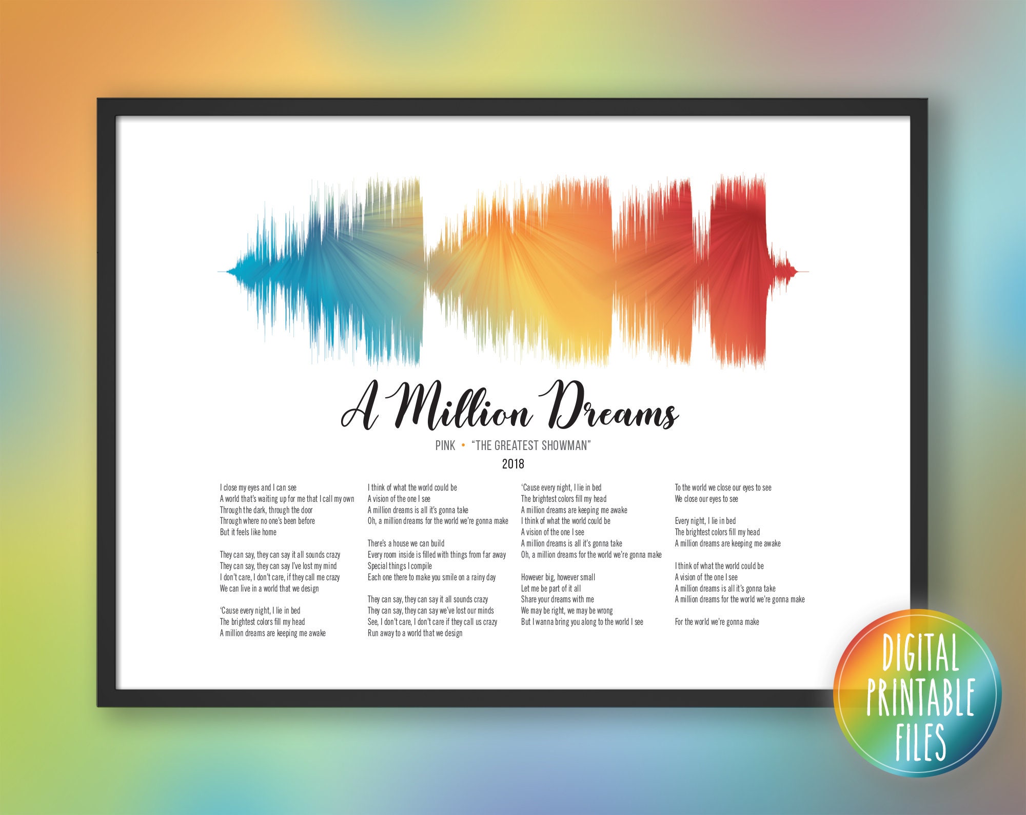 A Million Dreams Custom Sound Wave & Lyrics Art Printable - Etsy