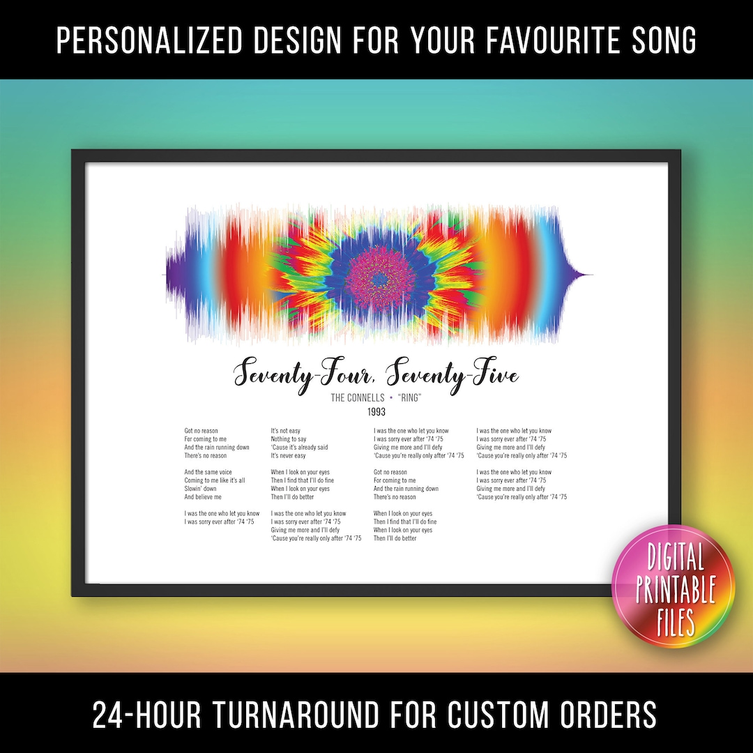Seventy Four Seventy Five, Custom Sound Wave & Lyrics Art, Printable ...