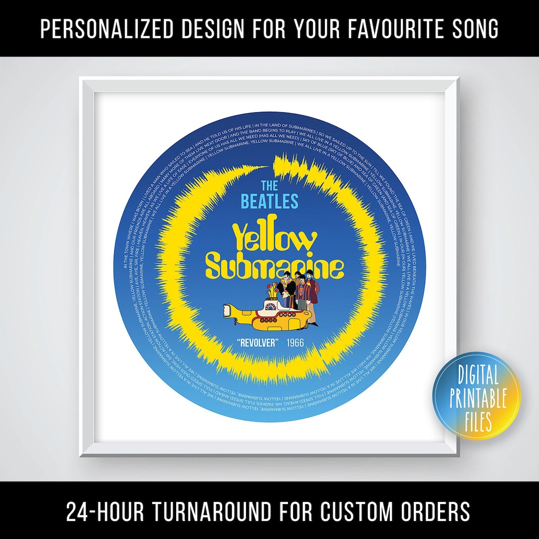 Yellow Submarine, Custom Radial Sound Wave and Lyrics Art, Printable ...