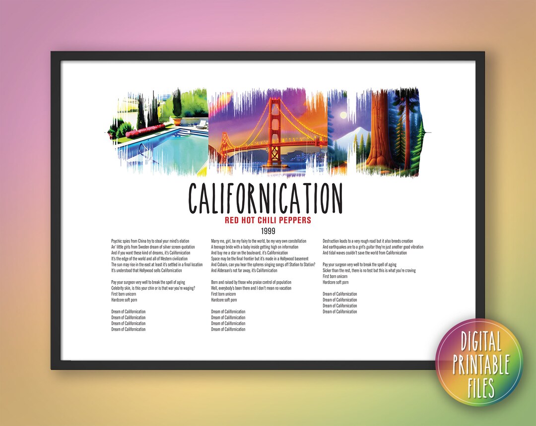 Californication Custom Sound Wave & Lyrics Art Printable - Etsy