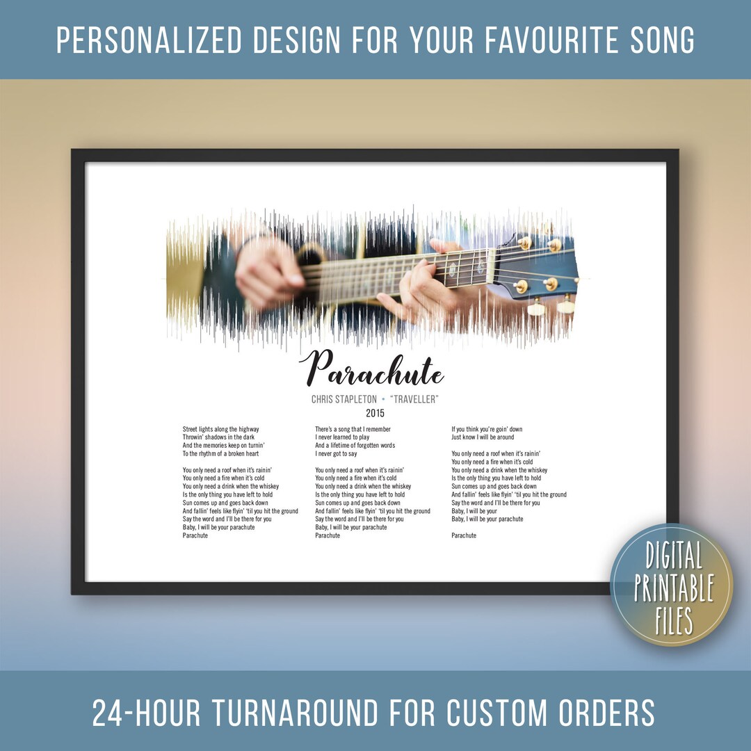 Parachute, Custom Sound Wave Lyrics Art, Printable Digital Files ...