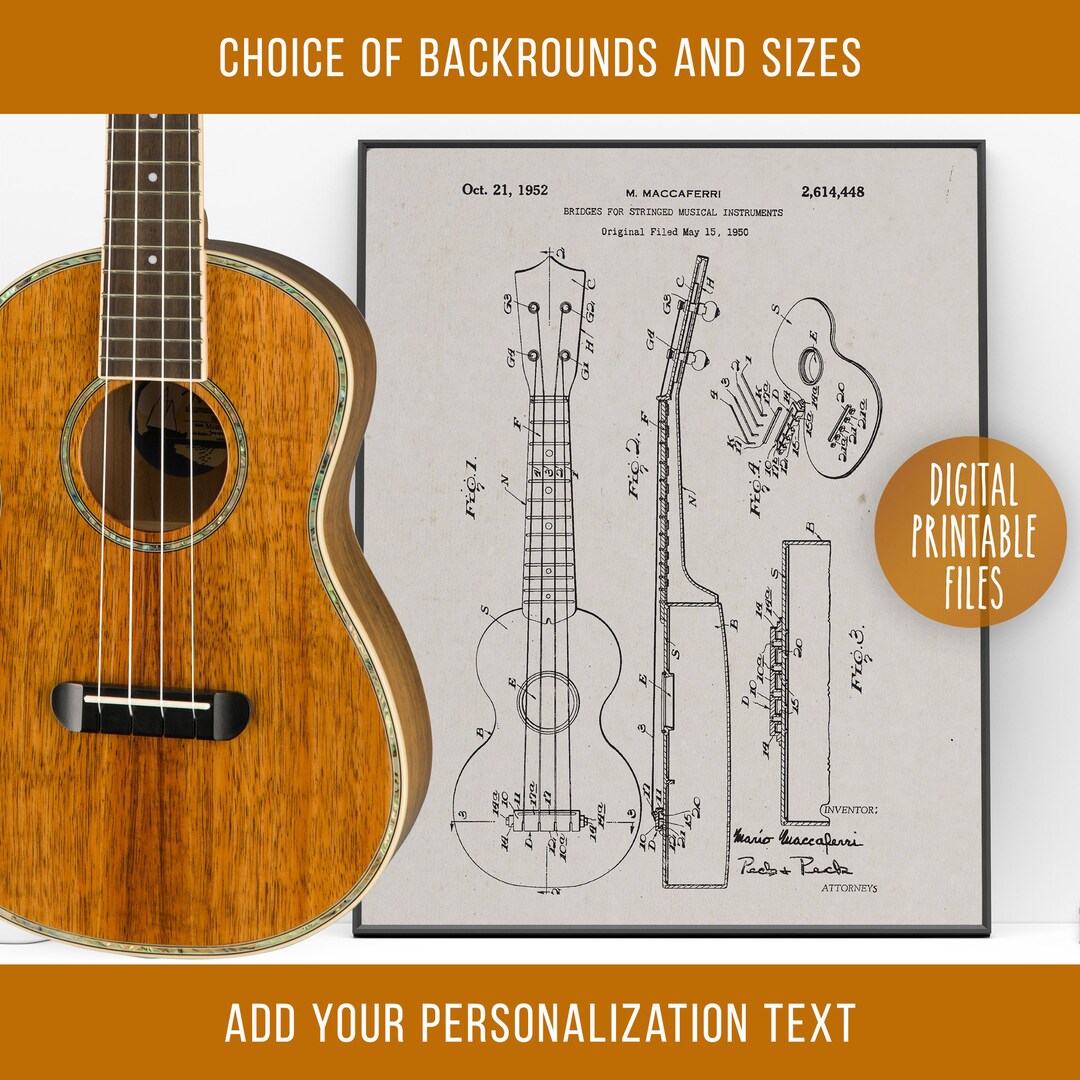 Ukulele Vintage Patent Drawing Art, Digital Printable Poster, Instant ...