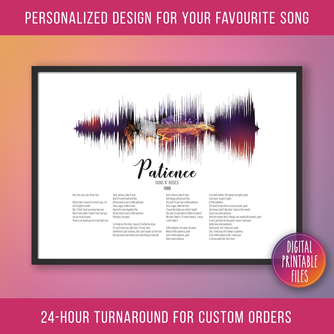 Patience, Custom Sound Wave and Lyrics Art, Printable Digital, Instant ...