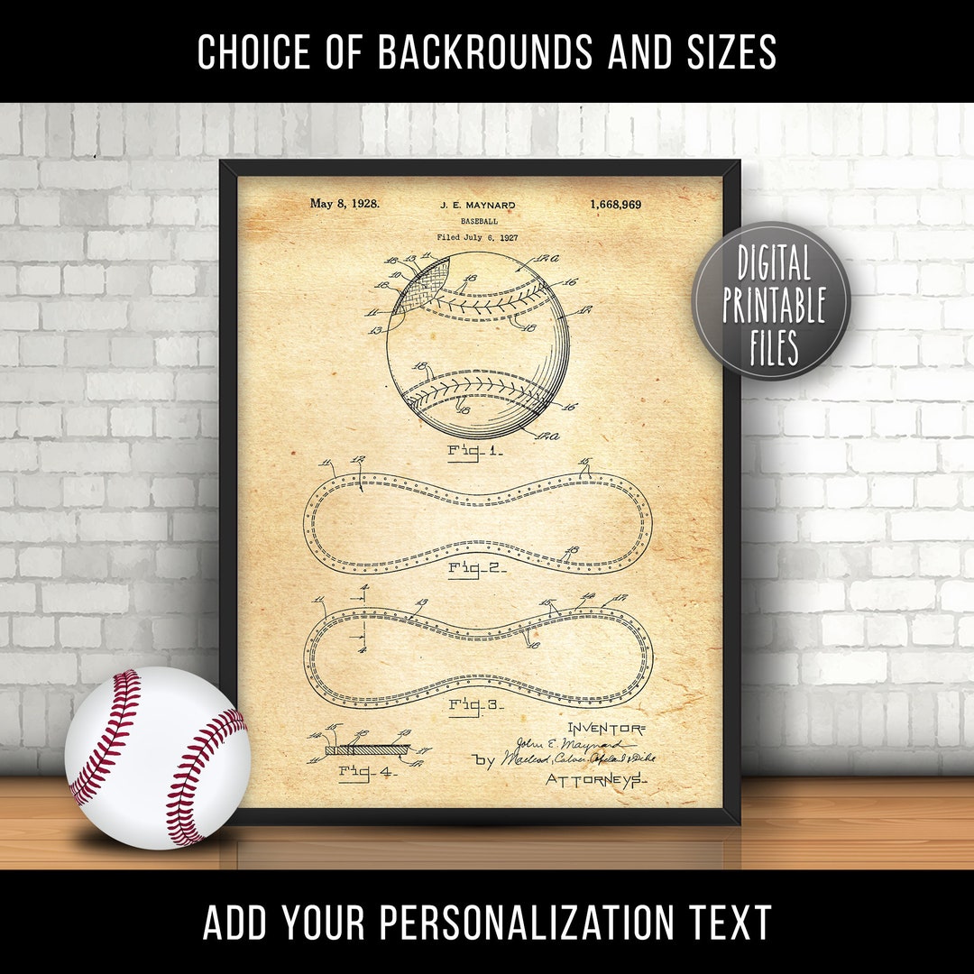 Baseball Vintage Patent Drawing Art, Base Ball Soft Ball Digital ...