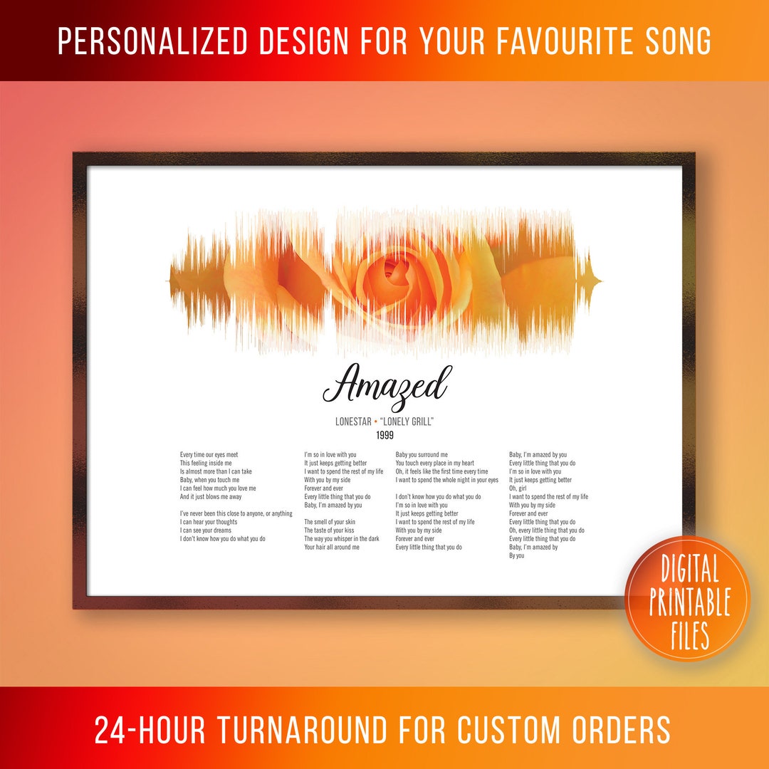 Amazed, Custom Sound Wave & Lyrics Art, Printable Digital, Instant ...