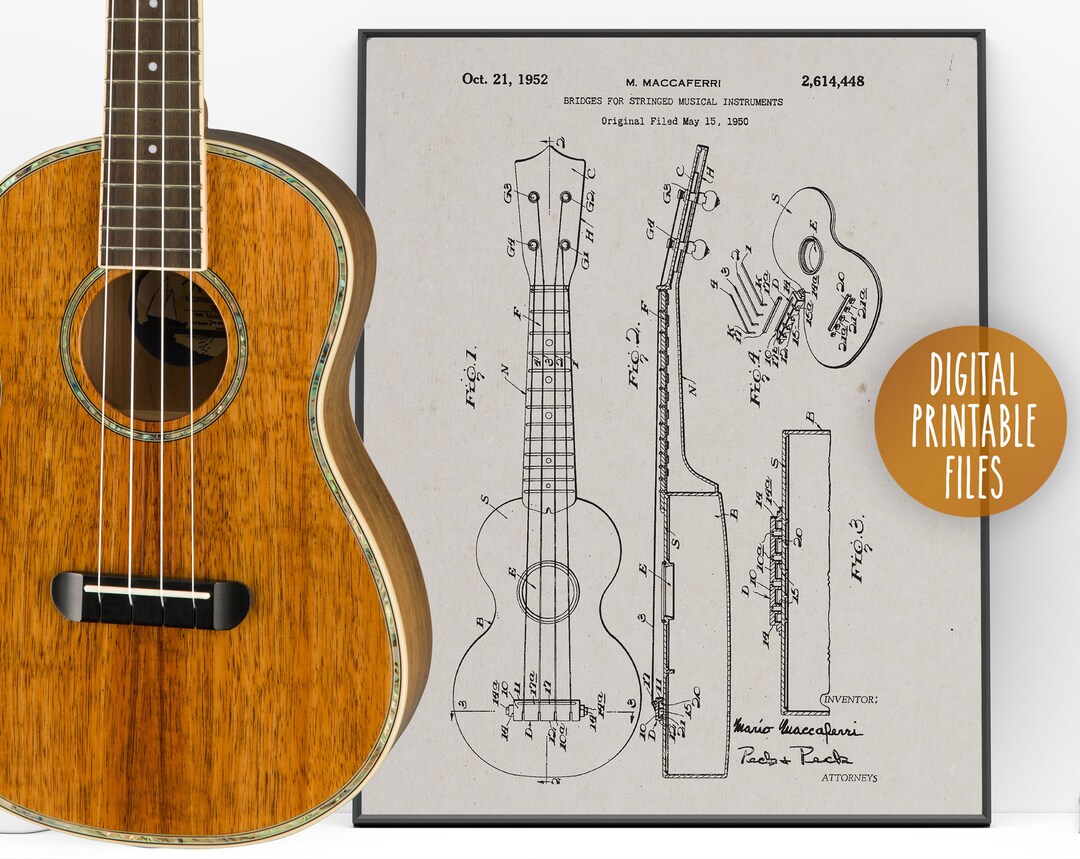 Ukulele Vintage Patent Drawing Art Digital Printable Poster - Etsy