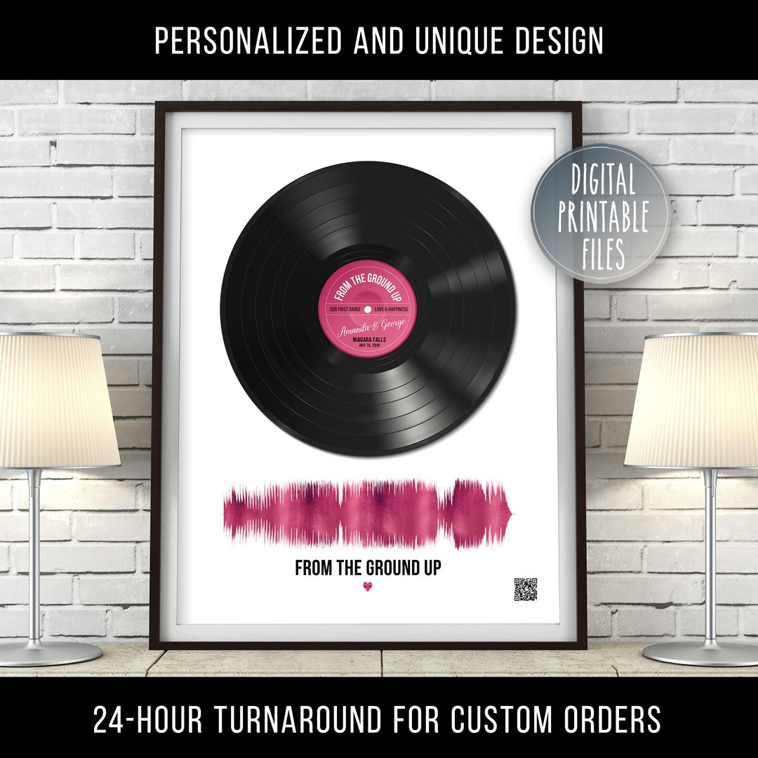 Vinyl LP Record & Sound Wave Digital Printable Art, Personalized Custom ...