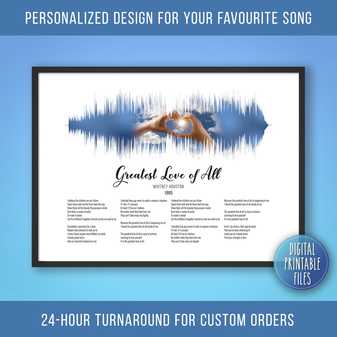 Greatest Love of All, Custom Sound Wave Lyrics Art, Printable Digital ...