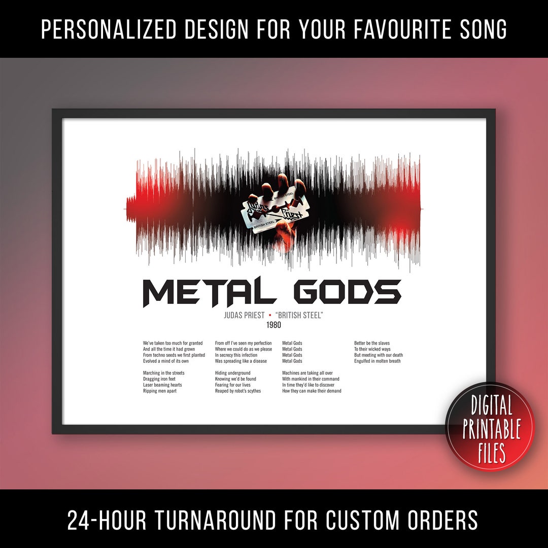 Metal Gods, Custom Sound Wave and Lyrics Art, Printable Digital Files ...