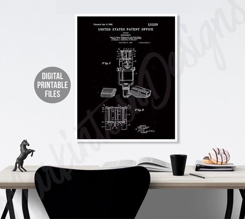 Vintage Microphone Patent Drawing Poster | Digital Printable Poster ...