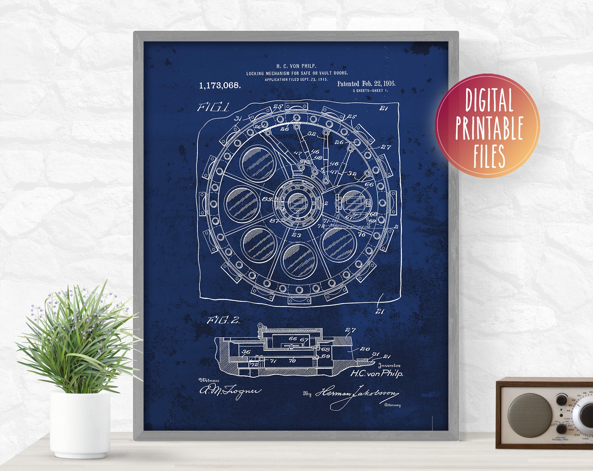 DIGITAL Vintage Bank Safe Vault Lock Patent Drawing Art, Printable ...