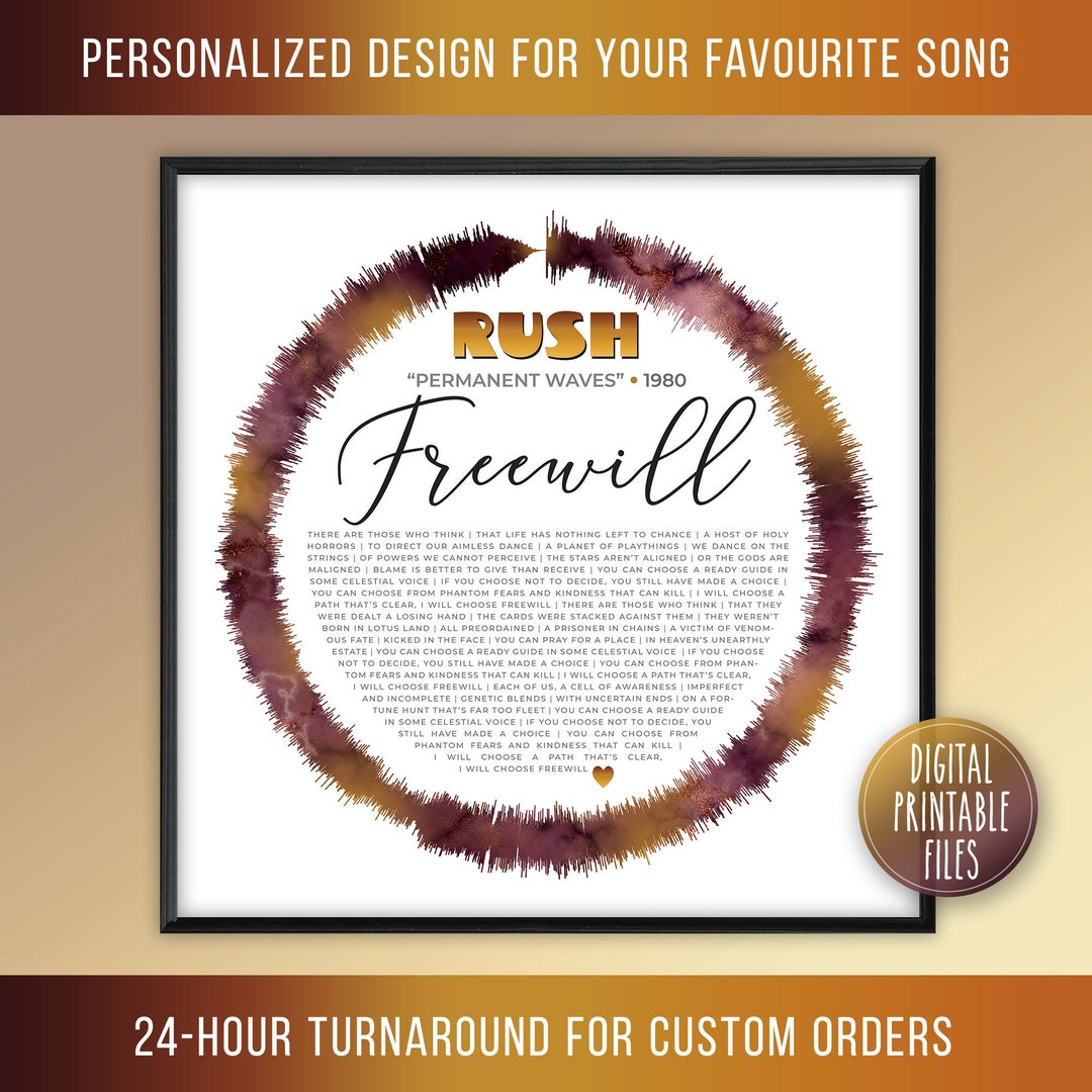 Freewill, Custom Radial Sound Wave and Lyrics Art, Printable Digital ...