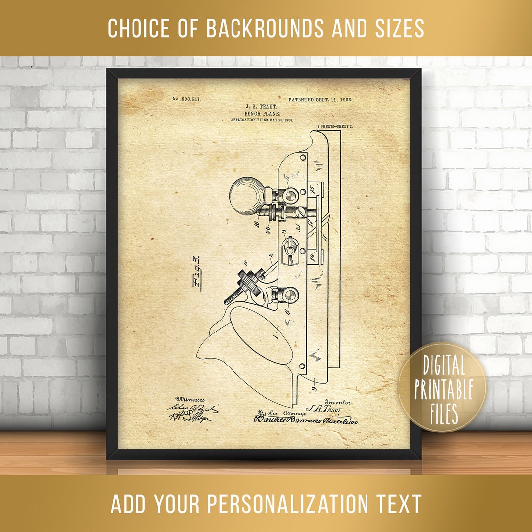 Vintage Bench Plane Patent Drawing Art, Printable Digital, Instant ...