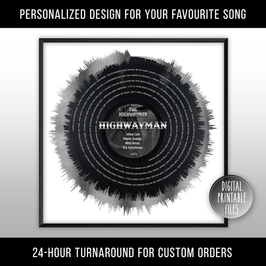 Highwayman, Custom Radial Sound Wave Lyrics Art, Printable Digital ...