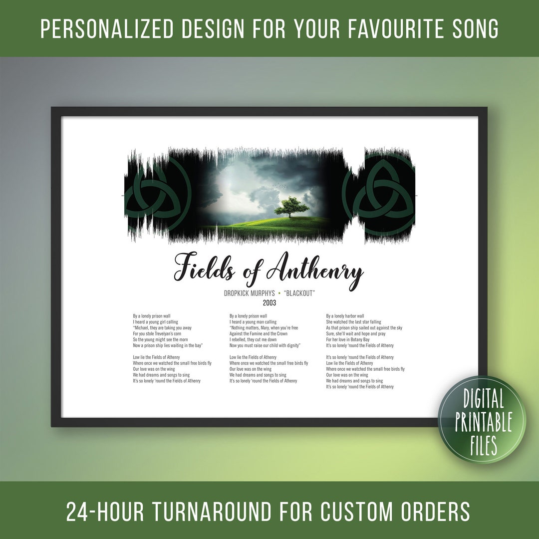Fields of Anthenry, Custom Sound Wave and Lyrics Art, Printable Digital ...