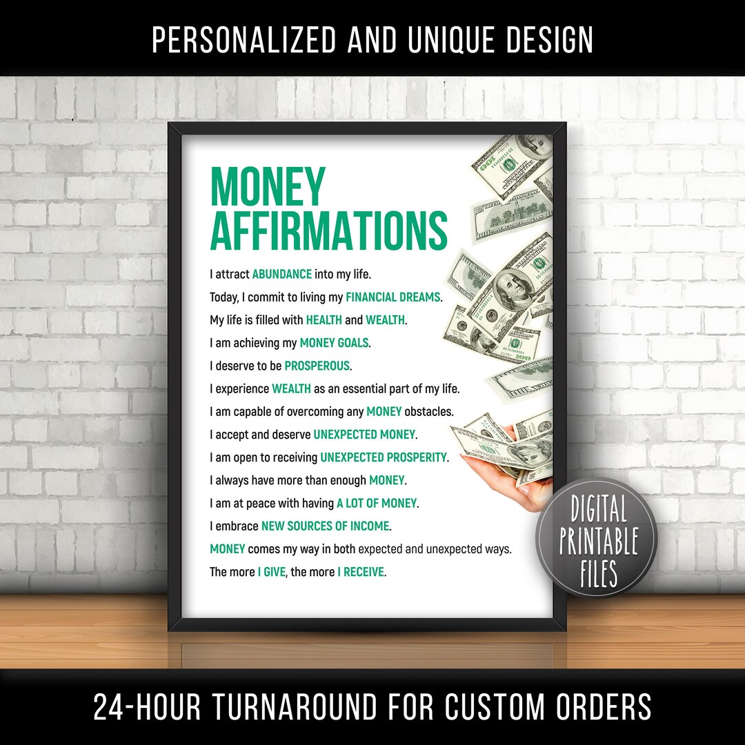 Money Affirmations | Inspirational Abundance Poster | Digital Printable ...