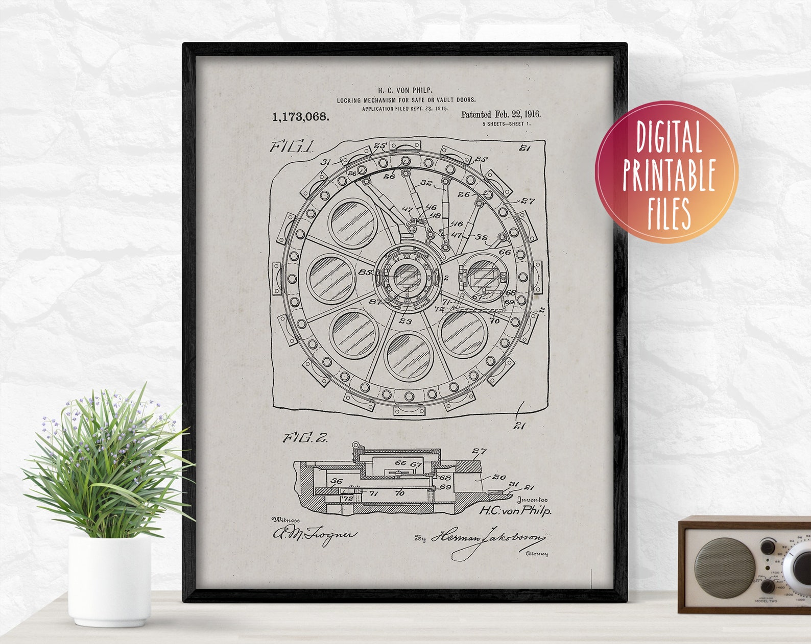 DIGITAL Vintage Bank Safe Vault Lock Patent Drawing Art - Etsy