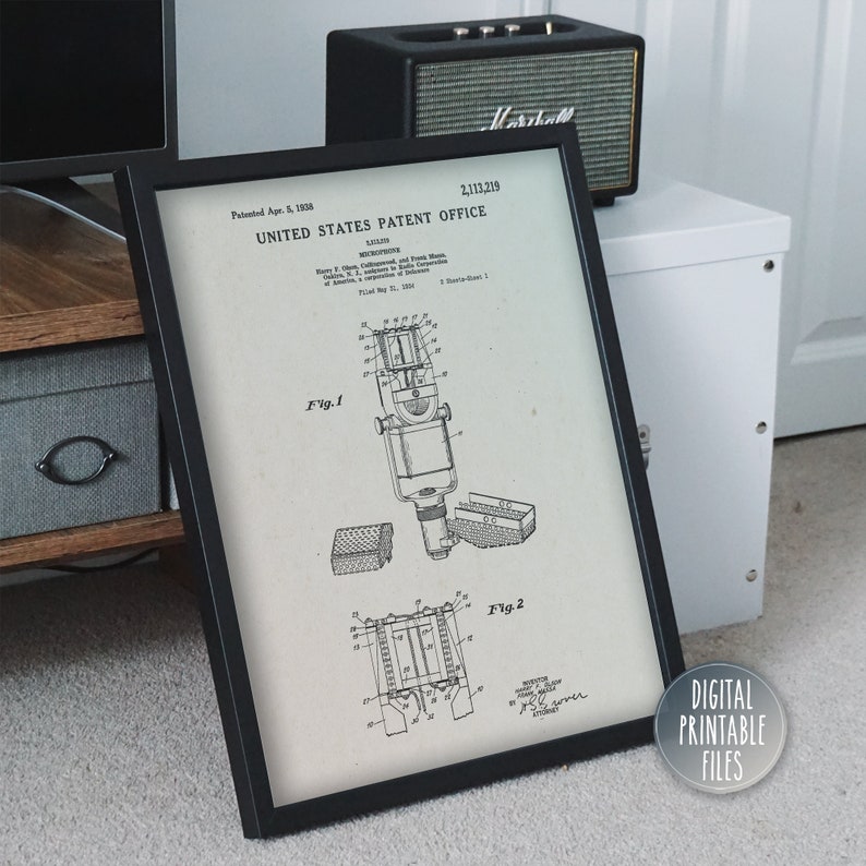 Vintage Microphone Patent Drawing Poster Digital Printable - Etsy