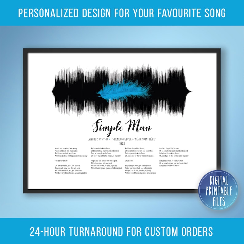 Simple Man, Custom Sound Wave & Lyrics Art, Printable Digital, Instant ...