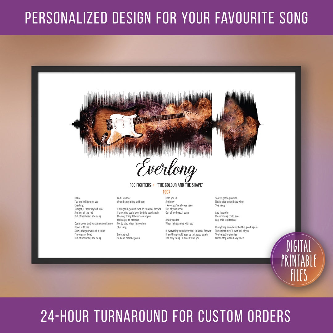 Everlong, Custom Sound Wave & Lyrics Art, Printable Digital, Instant ...