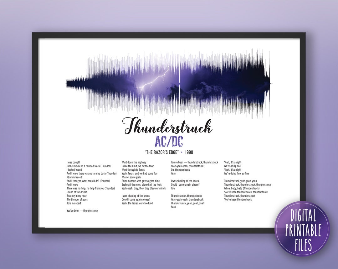 Thunderstruck Custom Sound Wave & Lyrics Art Printable - Etsy