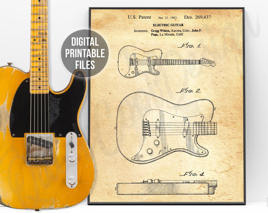 Vintage Custom Telecaster Guitar Patent Drawing Poster - Etsy