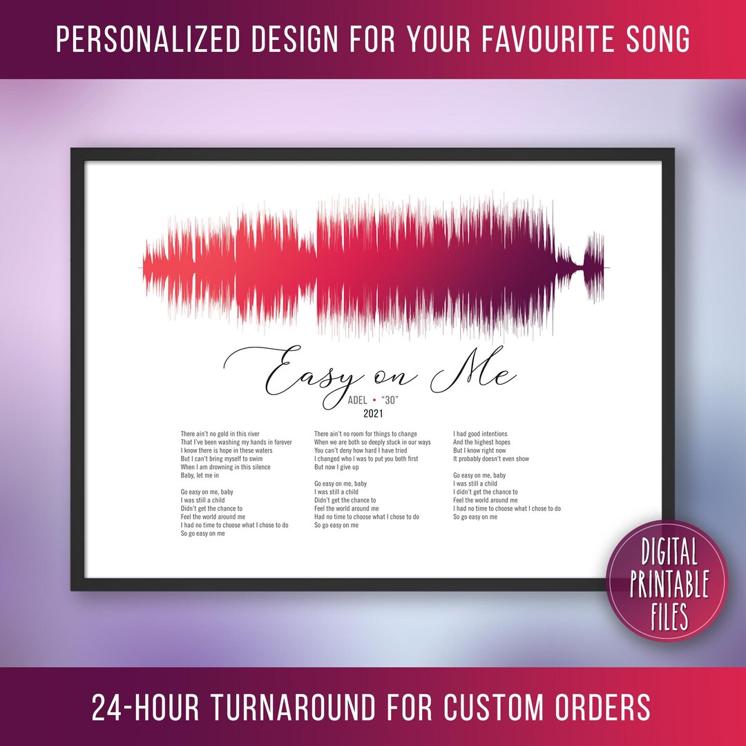Easy on Me, Custom Sound Wave Lyrics Art, Printable Digital, Instant ...