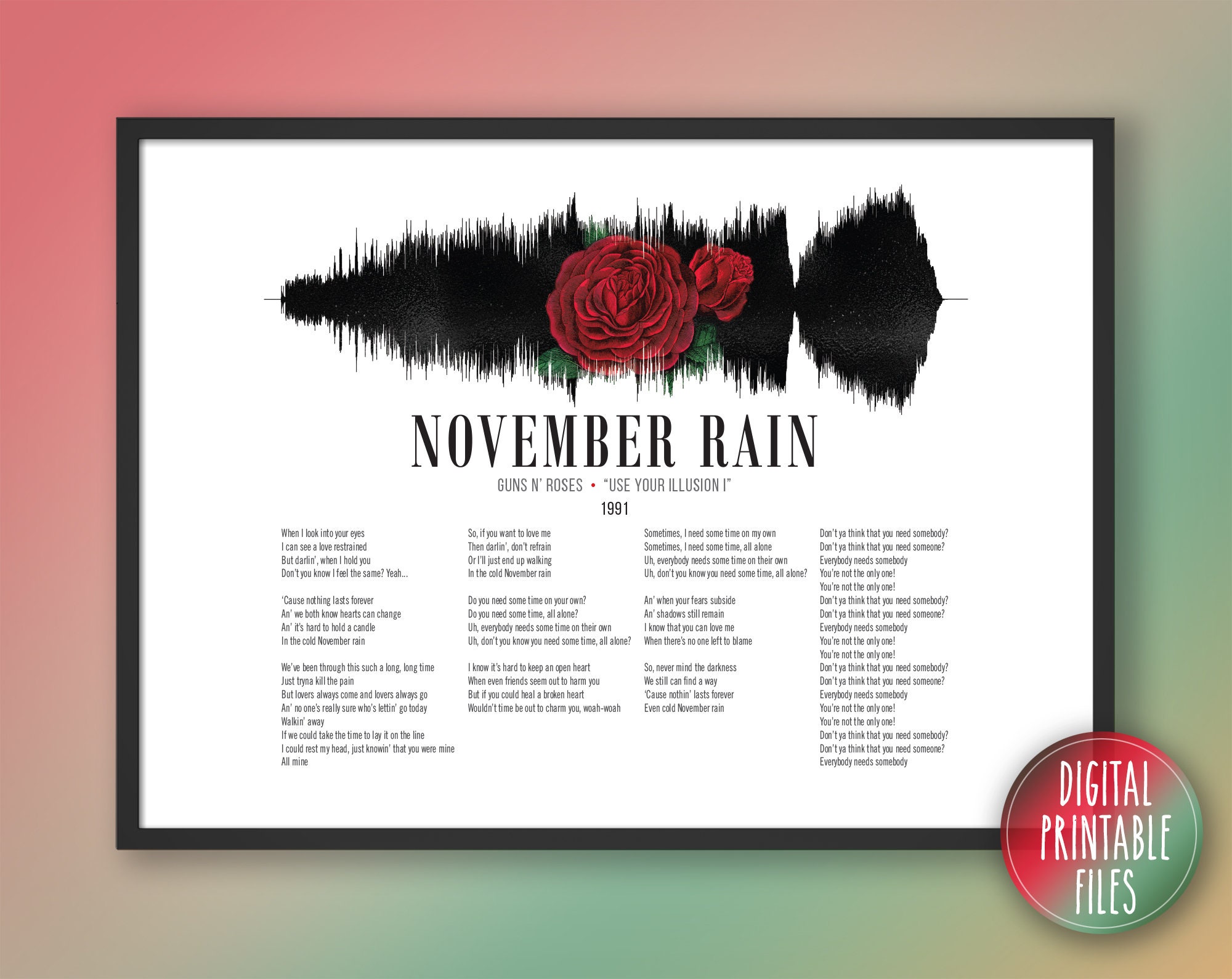November Rain Custom Sound Wave & Lyrics Art Printable - Etsy