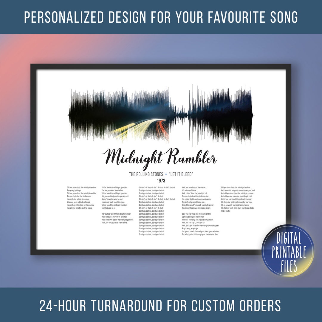 Midnight Rambler, Custom Sound Wave and Lyrics Art, Printable Digital ...