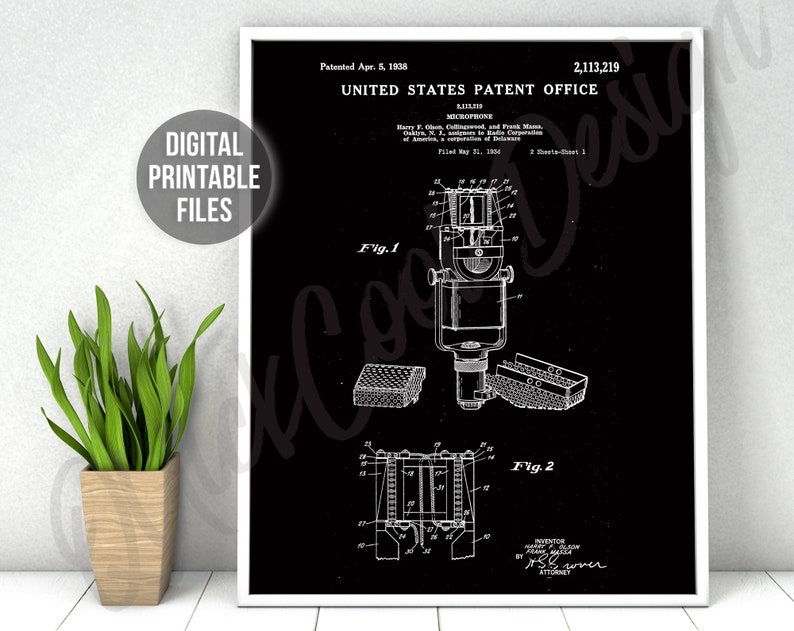 Vintage Microphone Patent Drawing Poster Digital Printable - Etsy