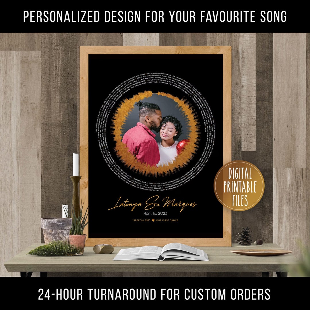 Engagement Poster, Radial Sound Wave and Lyrics Photo Art, First Dance ...