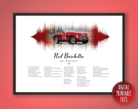 Red Barchetta Custom Sound Wave and Lyrics Art Printable - Etsy