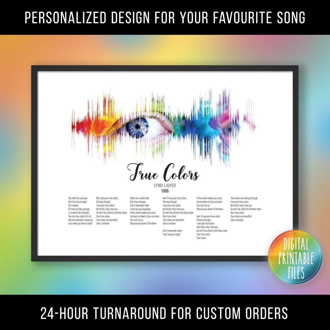 True Colours, Custom Sound Wave and Lyrics Art, Printable Digital ...