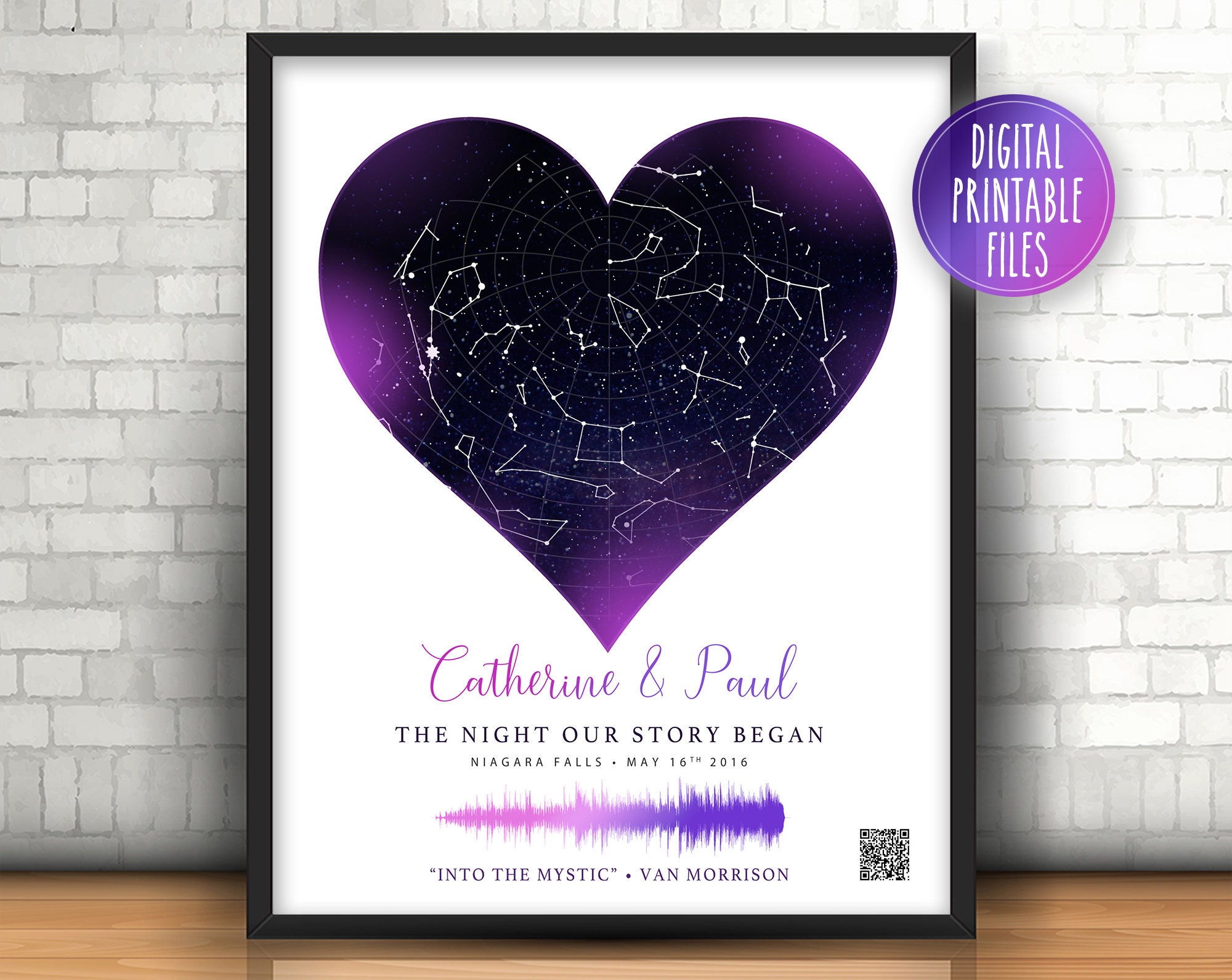 Stars Map Heart and Soundwave Personalized Art Constellation - Etsy
