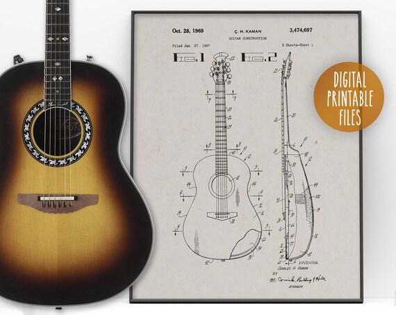 Vintage Acoustic Guitar Patent Drawing Digital Printable | Etsy