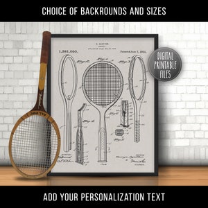 Tennis Racket Vintage Patent Drawing Poster, Digital Printable Instant ...