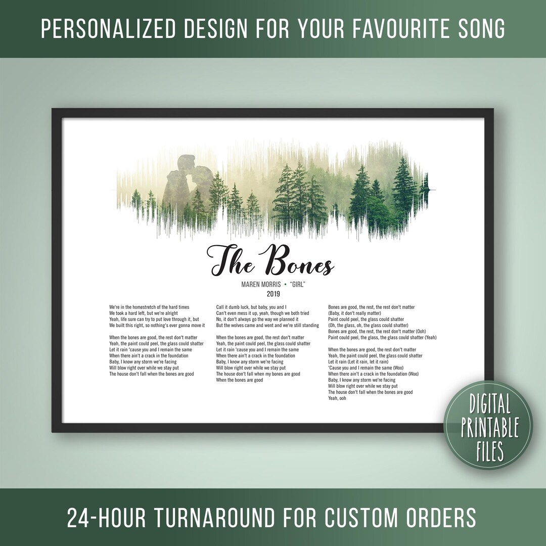Custom "the Bones" Sound Wave Art, Personalized Lyrics Print (digital ...