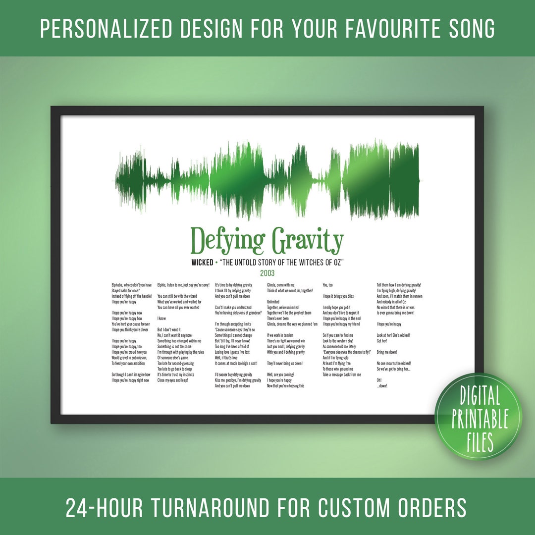 Defying Gravity, Broadway Musical Show Soundwave and Lyrics Art ...