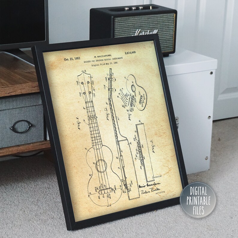 Ukulele Vintage Patent Drawing Art Digital Printable Poster - Etsy Canada