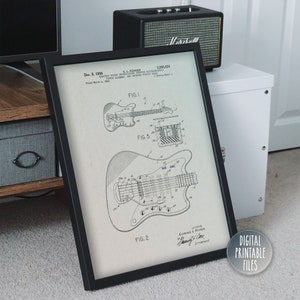 Vintage Jazzmaster Guitar Patent Drawing Art, Digital Printable Poster ...