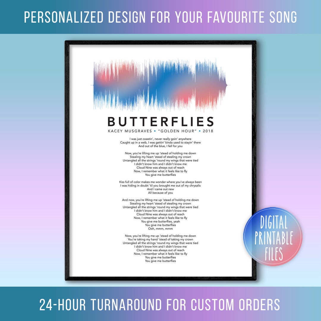 Butterflies, Custom Sound Wave and Lyrics Art, Printable Digital Files ...