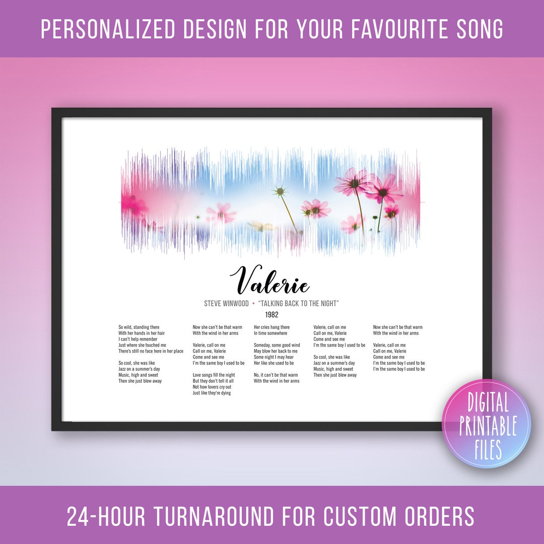 Valerie, Custom Sound Wave and Lyrics Art, Printable Digital, Instant ...