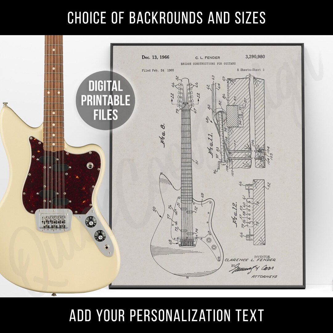 Vintage Jazzmaster 12 String Guitar | Patent Drawing Art | Digital ...