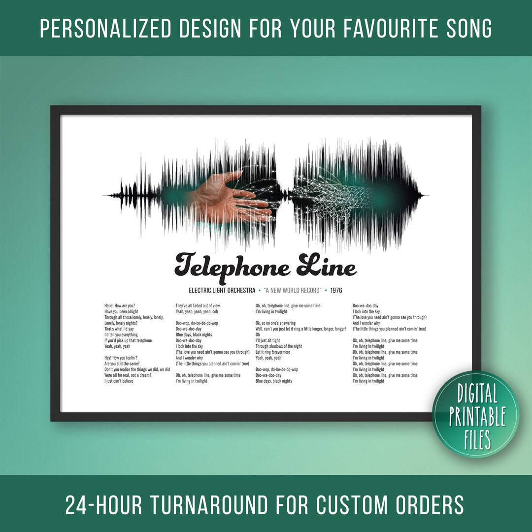 Telephone Line, Custom Sound Wave & Lyrics Art, Printable Digital Files ...