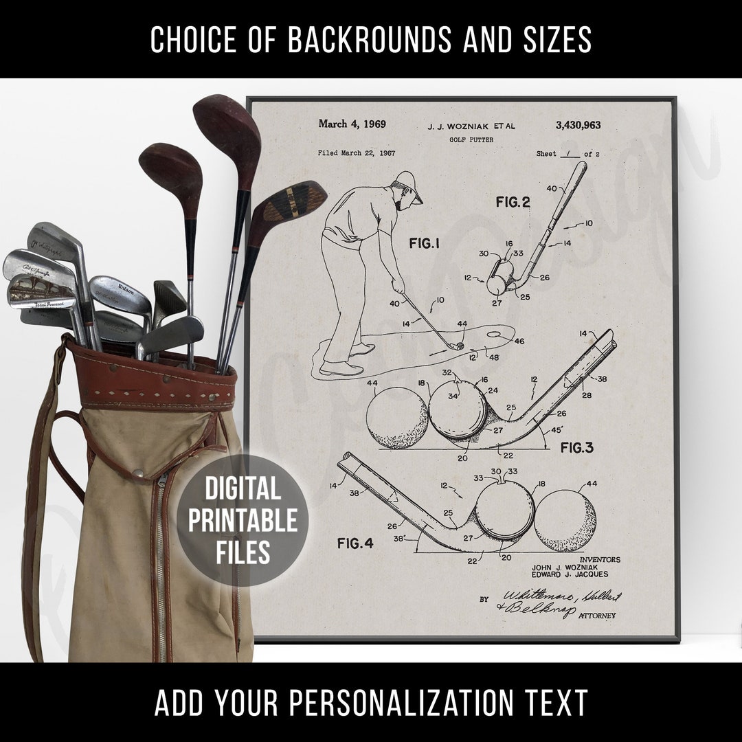 Vintage Golf Putter Patent Drawing Poster | Digital Printable Print ...