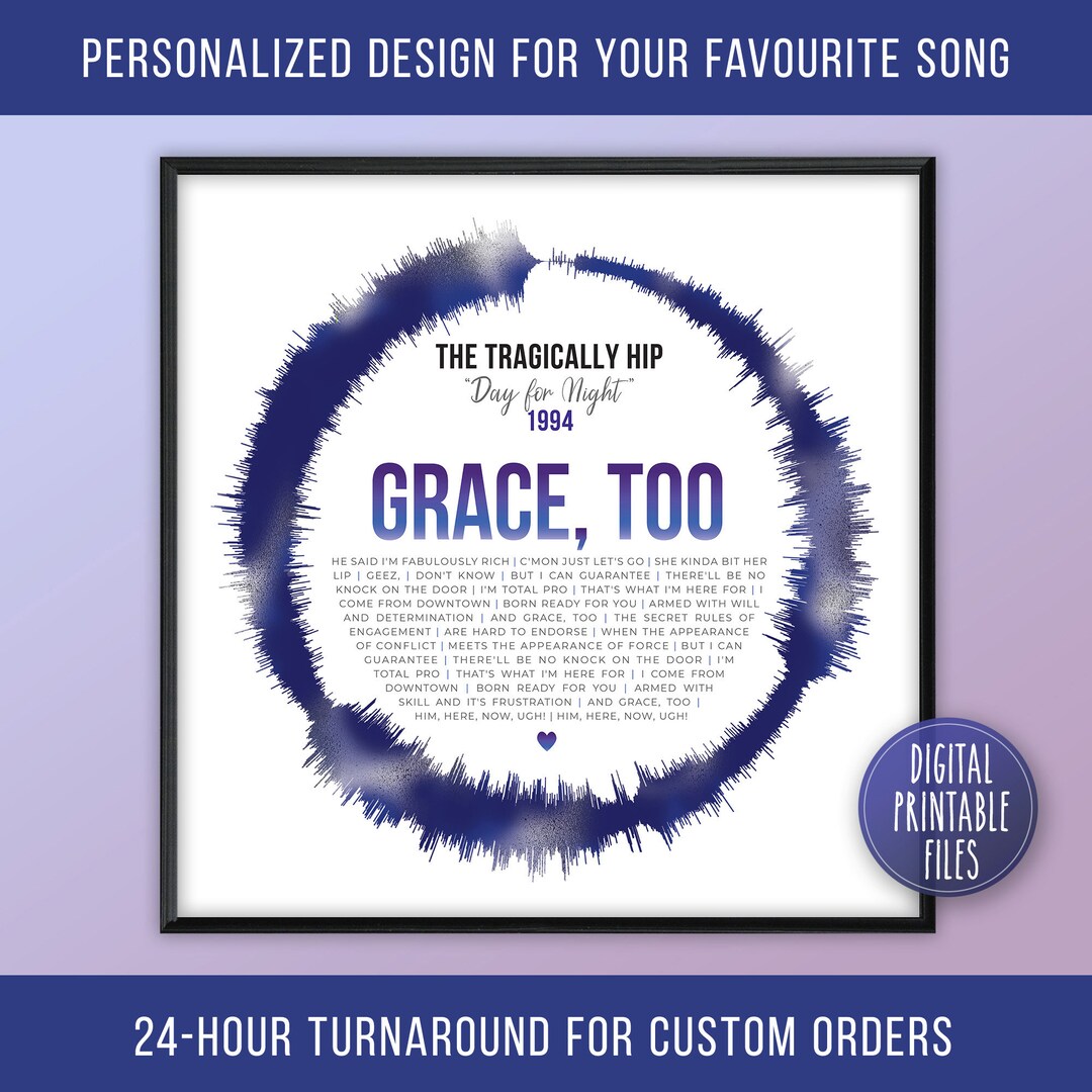 Grace Too, Custom Radial Sound Wave & Lyrics Art, Printable Digital ...