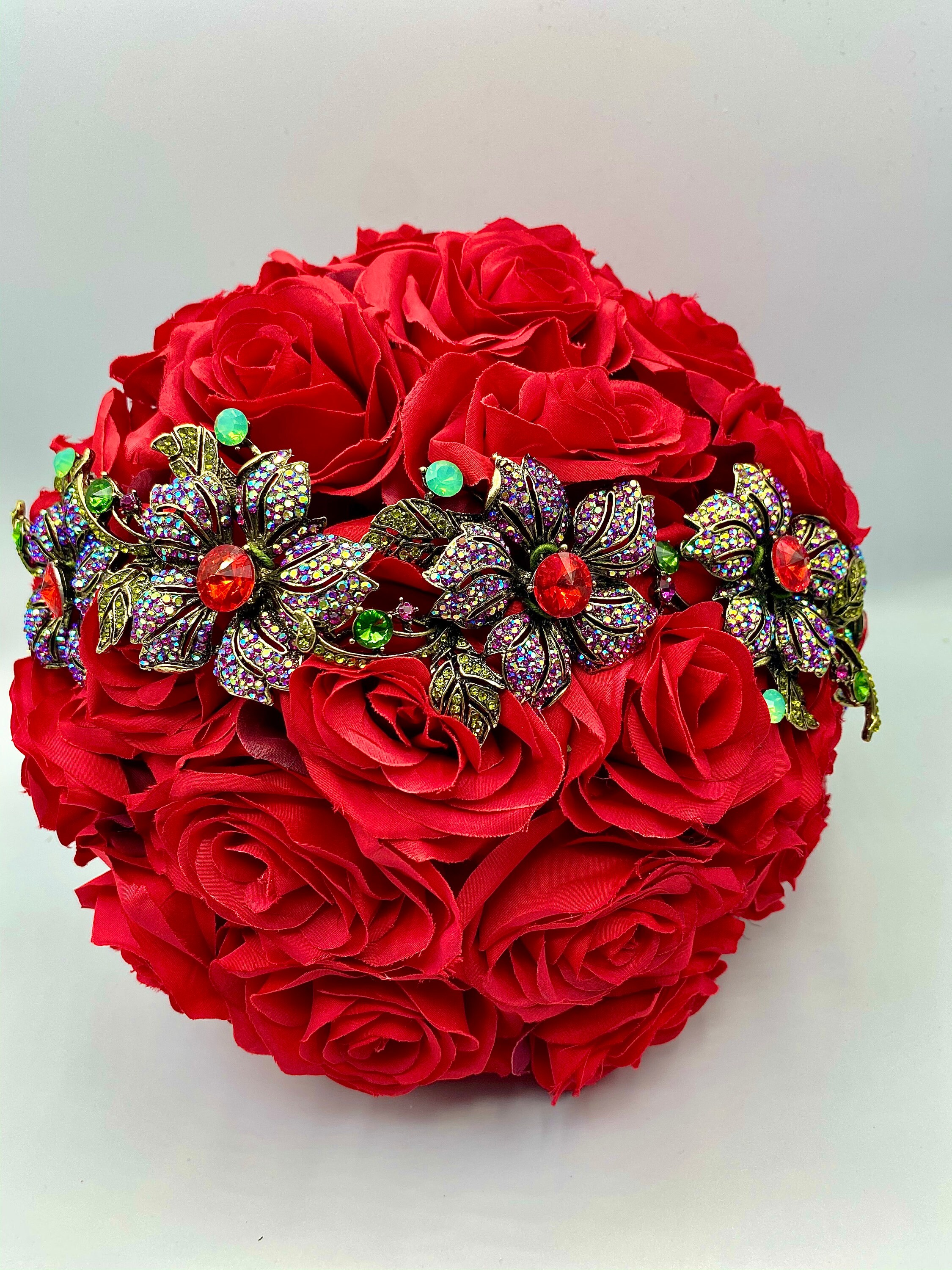 LOVE SPARKLES. All Red Roses Bridal Bouquet With Vibrant Multicolored ...