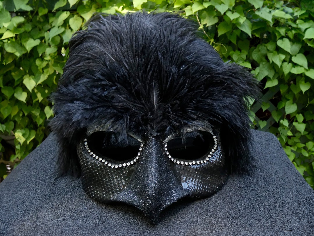 Feathered Black Bird Masquerade Mask With Glittery Beak 2 Styles to ...