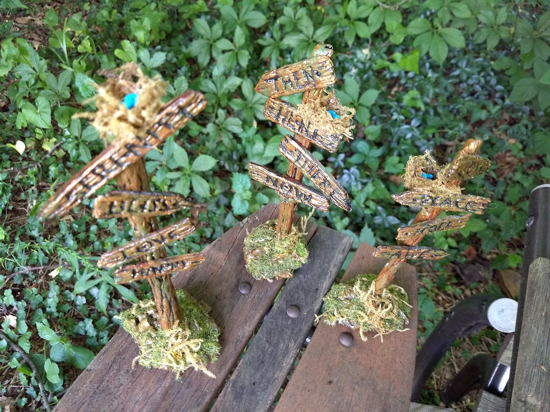Miniature Signpost With Bird's Nest & Emotional Directions (like "love ...